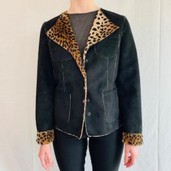 Laura Max | Jackets & Coats | Laura Max Leopard Print Black Mole Skin ...